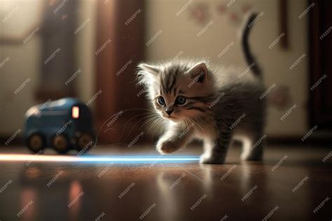 Premium Ai Image Robotic Kitten Chasing Laser Pointer Indoors