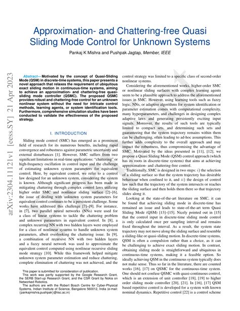 Pdf Approximation And Chattering Free Quasi Sliding Mode Control For