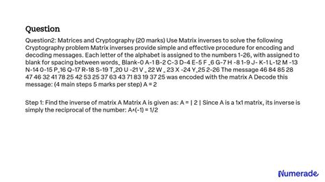 Solved Question 2 Matrices And Cryptography 20 Marks Use Matrix