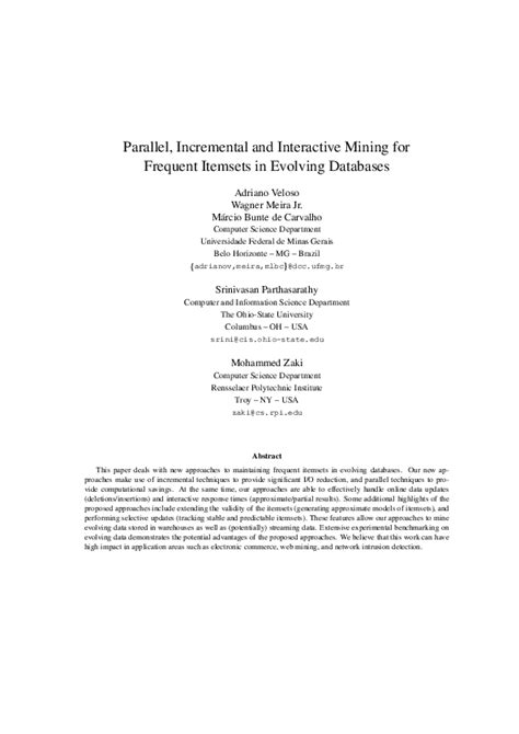 Pdf Parallel Incremental And Interactive Mining For Frequent Itemsets In Evolving Databases