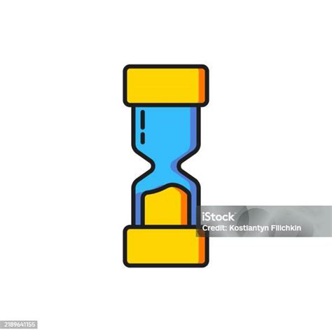 색깔 오래 된 모래 시계 와 흐르는 모래 아이콘 와 백색 배경 절연 모래 시계 기호입니다 비즈니스 및 시간 관리 개념 그림자가 있는 평면으로 채워진 윤곽선 스타일입니다 벡터