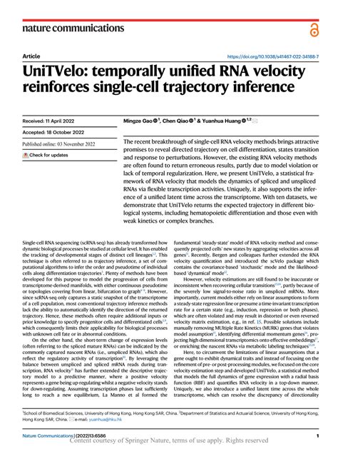 Pdf Unitvelo Temporally Unified Rna Velocity Reinforces Single Cell Trajectory Inference