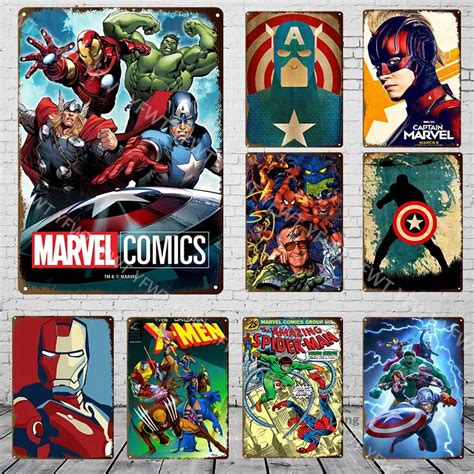 마블 코믹스 클래식 아이언맨 메탈 포스터 틴 로그인 빈티지 헐크 스파이더맨 메탈 플레이트 레트로 월 아트 플라크 홈 데코 Aliexpress