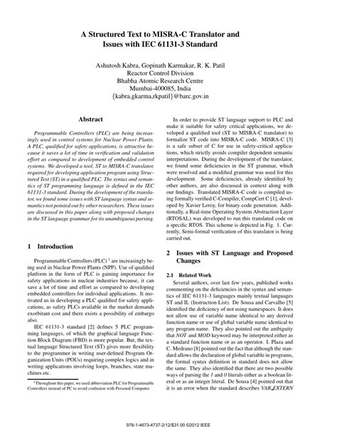 Pdf A Structured Text To Misra C Translator And Issues With Iec 61131 3 Standard