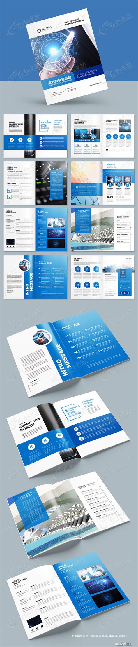 蓝色科技宣传册模板 花瓣网