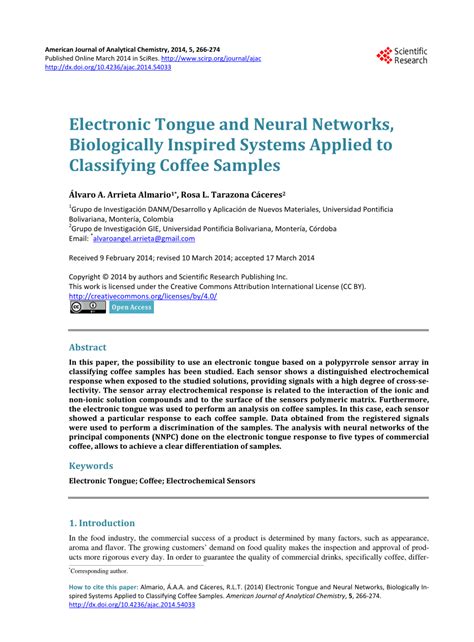 Pdf Electronic Tongue And Neural Networks Biologically Inspired