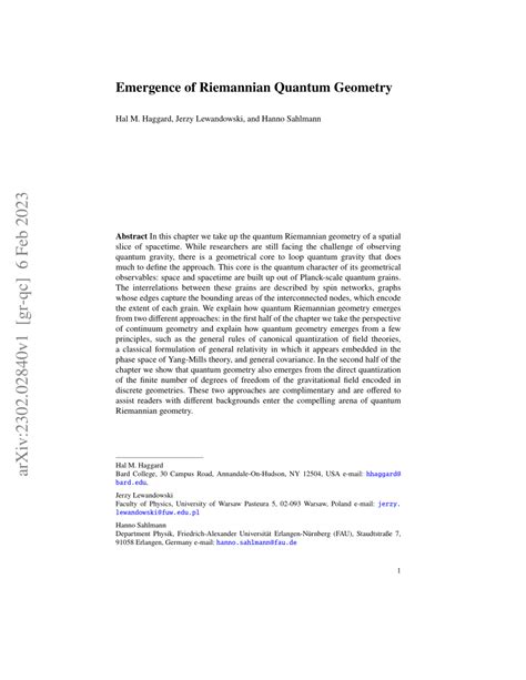 Pdf Emergence Of Riemannian Quantum Geometry