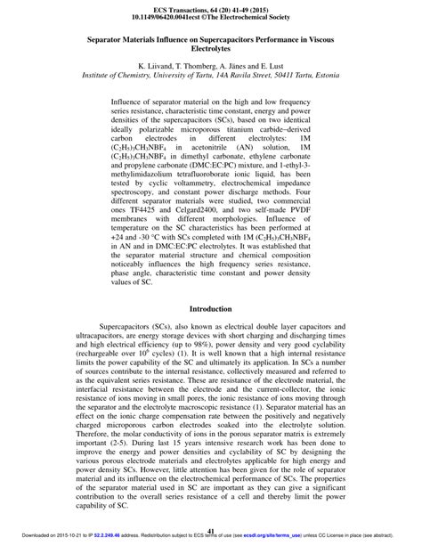 Pdf Separator Materials Influence On Supercapacitors Performance In Viscous Electrolytes