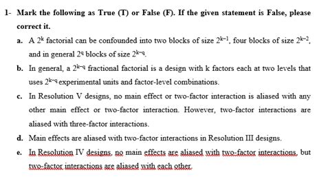 solved 1 mark the following as true t or false f if