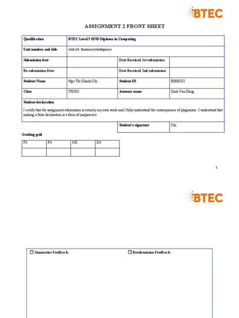 unit 14 assignment 2 frontsheet pdf business intelligence cloud computing