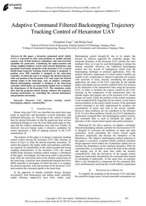 Pdf Adaptive Command Filtered Backstepping Trajectory Tracking Control Of Hexarotor Uav