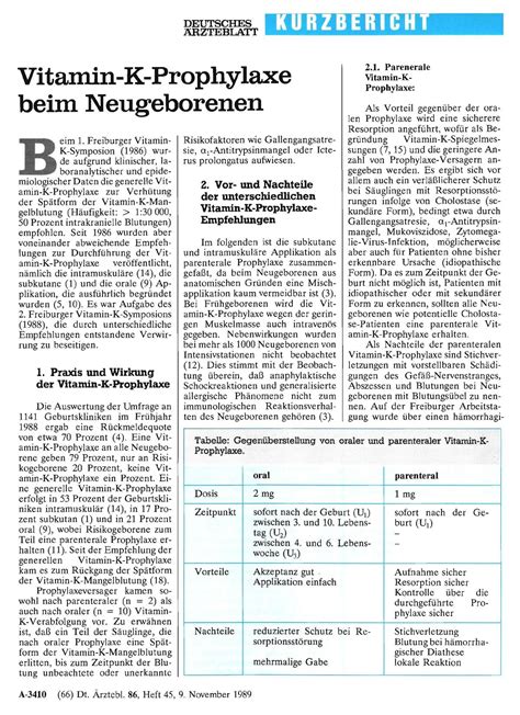 Vitamin K Prophylaxe Beim Neugeborenen Deutsches Ärzteblatt