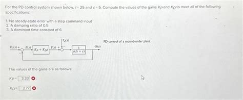 Solved For The PD Control System Shown Below I And C Chegg