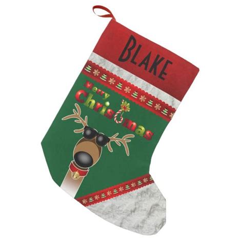 Cool Christmas Reindeer And Monogram Redgreen Small Christmas Stocking