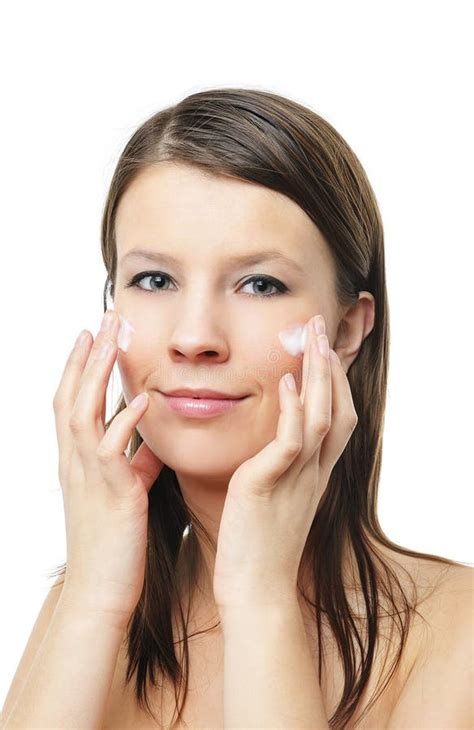 Woman Applying Moisturizer Cream On Face Stock Image Image Of Female Attractive 8629069