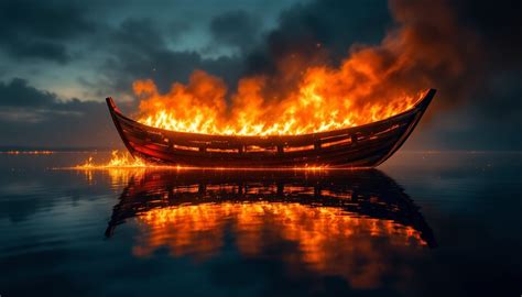 Free Burning Boat Reflection Image Fire Boat Reflection Download