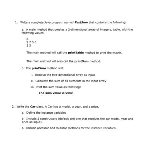 Solved 1 Write A Complete Java Program Named Testsum That