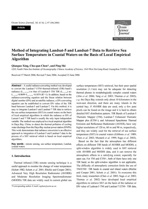 pdf method of integrating landsat 5 and landsat 7 data to retrieve sea surface temperature in
