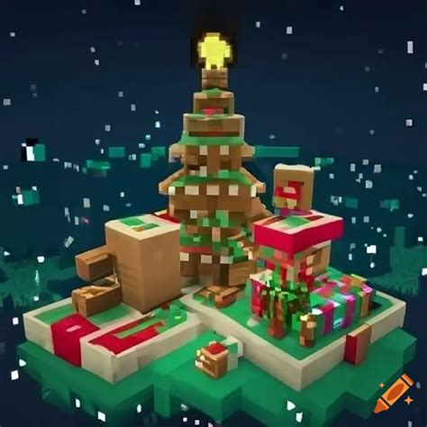 Minecraft Christmas Village With Presents And A Tree On Craiyon