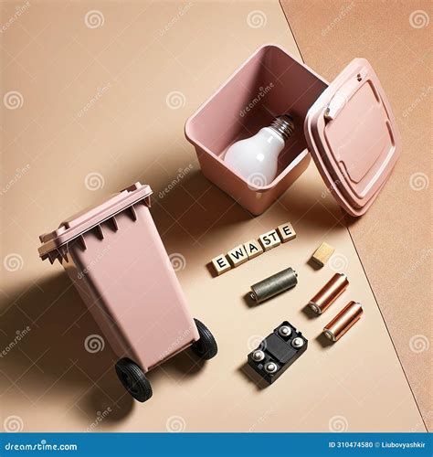 Led Bulb And Batteries In The Trash Can Garbage Sorting Concept Stock