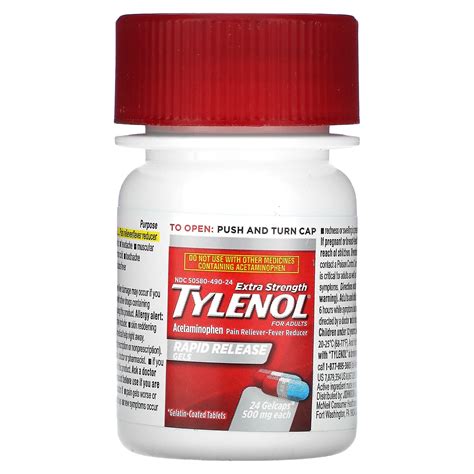 Tylenol Rapid Release Gels Extra Strength Acetaminophen For Adults 500 Mg 24 Gelcaps