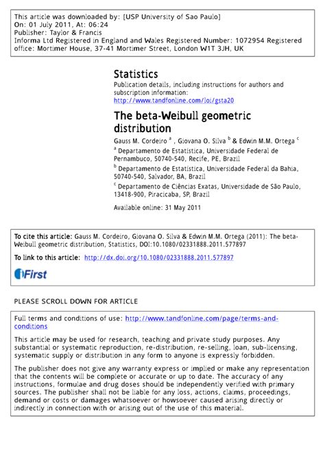 Pdf The Beta Weibull Geometric Distribution