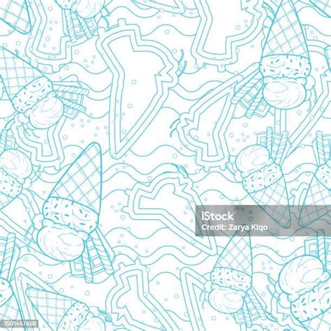 두 스쿱 라인 아트 아이스크림 그림 원활한 표면 패턴 디자인 거품 내기에 대한 스톡 벡터 아트 및 기타 이미지 거품 내기