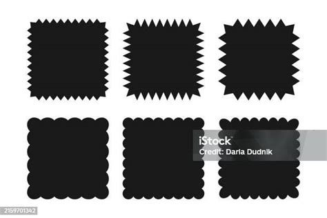 가리비와 지그재그 가장자리가 있는 정사각형 실루엣 모양 기하학적 사각형 물결 모양의 프레임이 세트로 되어 있습니다 0명에 대한 스톡 벡터 아트 및 기타 이미지 Istock