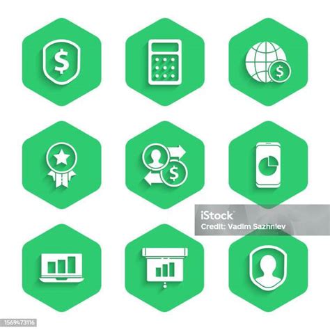 직업 승진 교환 돈 그래프 차트 다이어그램 인포 그래픽 사용자 보호 휴대 전화 노트북 메달 스타 지구 지구 달러 및 방패 아이콘을 설정합니다 벡터 Brand Name
