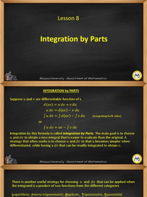 Lesson 8 Integration By Parts And Algebraic Substitution Pdf Integral Abstract Algebra