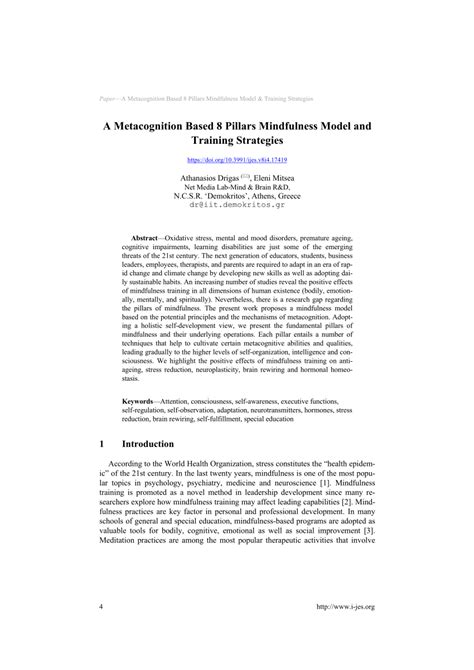Pdf A Metacognition Based 8 Pillars Mindfulness Model And Training Strategies