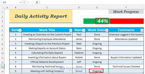 Excel Work Log Template