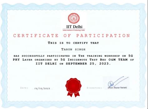 Tarun Singh On Linkedin I Ve Successfully Completed The Training Workshop On 5g Phy Layer