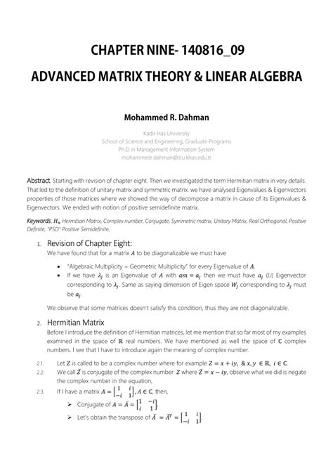 Pdf Chapter Nine 14081609 Advanced Matrix Theory And Linear Algebra