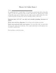 Phys141 101 Exam1 Pdf Physics 141 Online Exam 1 Name By Signing The Above I Certify That 1 I