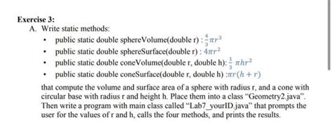 Solved Exercise 3 A Write Static Methods · Public Static