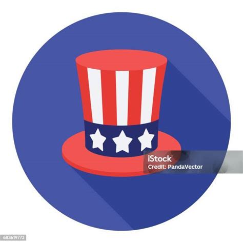 흰색 배경에 고립 된 평면 스타일에 엉클 샘 모자 아이콘 애국 자 일 기호 스톡 벡터 일러스트입니다 7월에 대한 스톡 벡터 아트 및 기타 이미지 Istock
