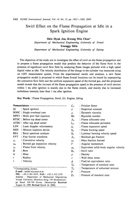 Pdf Swirl Effect On The Flame Propagation At Idle In A Spark Ignition Engine