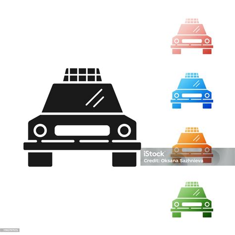 흰색 배경에 고립 된 검은 택시 자동차 아이콘입니다 다채로운 아이콘을 설정합니다 벡터 일러스트레이션 개념에 대한 스톡 벡터 아트