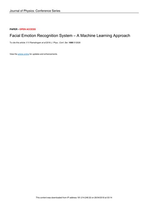 Pdf Facial Emotion Recognition System A Machine Learning Approach