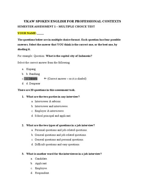 Multiple Choice Test Download Free Pdf Job Interview Interview