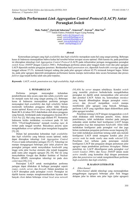 Pdf Analisis Performansi Link Aggregation Control Protocol Lacp Antar Perangkat Switch