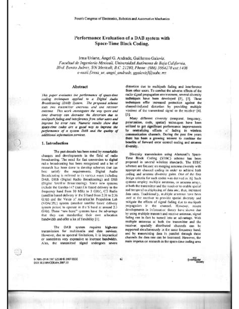 Pdf Performance Evaluation Of A Dab System With Space Time Block Coding