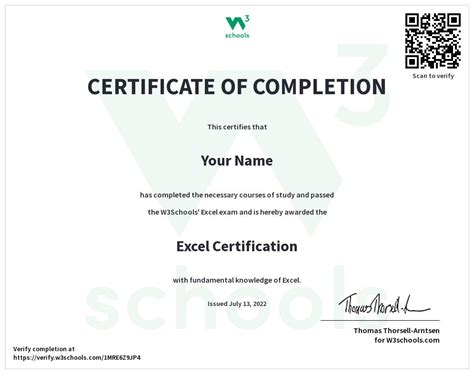 W3schools Excel Certificate W3schools Excel Certificate