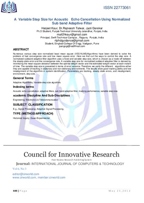Pdf A Variable Step Size For Acoustic Echo Cancellation Using