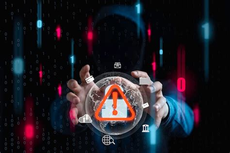 Premium Photo Hacker In Hoodie Holding Red Triangle Caution Warning Sign And Unlock Master Key