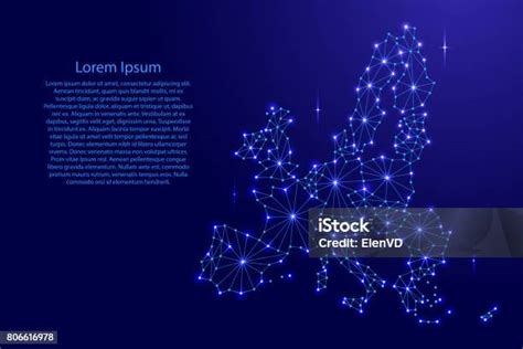 유럽 연합 지도 다각형 모자이크 라인 네트워크 광선 및 벡터 일러스트 레이 션의 공간 별 유럽에 대한 스톡 벡터 아트 및 기타