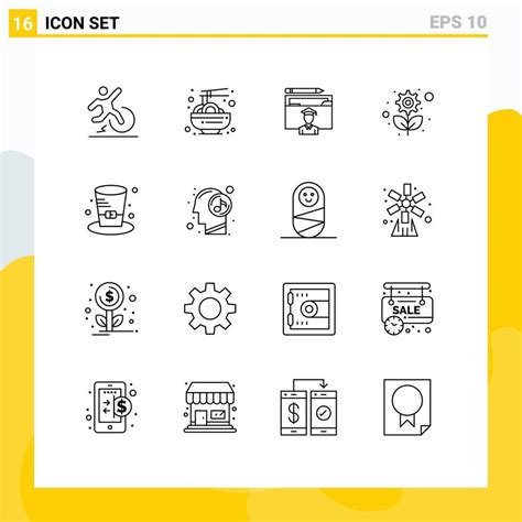 User Interface Pack Of 16 Basic Outlines Of Gear Sustainable Noodle Recycling Graduation