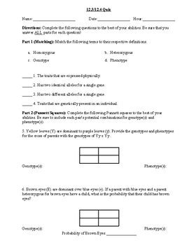 Mendelian Genetics Quiz And Answer Key By Logan Harrington TPT