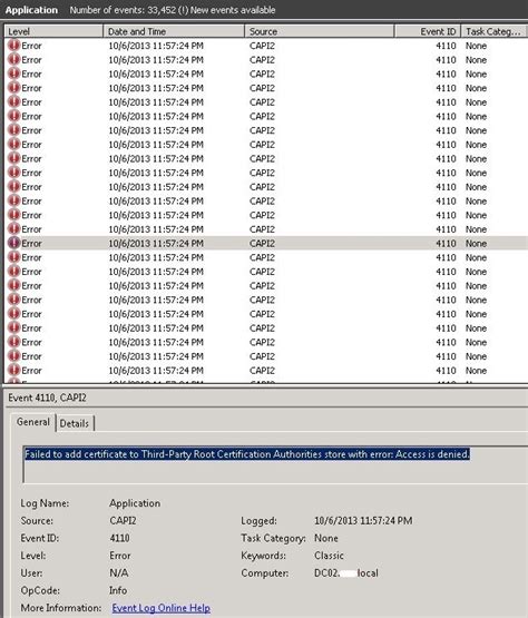 Two Server 2008 R2 Sp1 Dcs With Event 4110 Capi2 Access Is Denied Windows Spiceworks